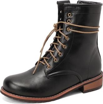 Generic Bottes de combat &agrave; lacets confortables &agrave; bout rond et talon bloc bas avec fermeture &eacute;clair lat&eacute;rale pour femme, Noir, 40.5 EU