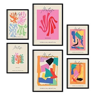 Nacnic | Lot de 6 Tableau Decoration Murale Affiche Décoration : Art Matisse | Formes découpées colorées, abstrait moderne | Style artistique et vif | A3 et 