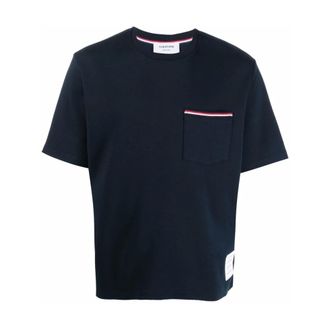 Thom Browne Homme, Tops, Bleu, Taille: M T-shirt Bleu Oversize avec Poche