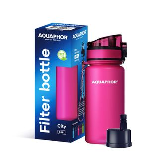 Aquaphor City | Kinder Trinkflasche mit Filter | 350 ml Pink | Auslaufsicher & BPA-frei | F&uuml;r Kindergarten, Schule & Sport | Wasserfilter f&uuml;r unterwegs