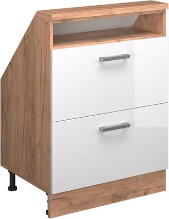 Vicco Dachschrägenschrank Rion, Goldkraft Eiche/Weiß Hochglanz, mit 2 Schubladen, Vicco