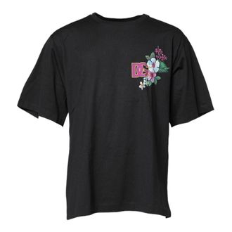 Dolce & Gabbana T-Shirt mit Blumenmuster und Rundhalsausschnitt - - Tops - Herren - Schwarzk - 4XL