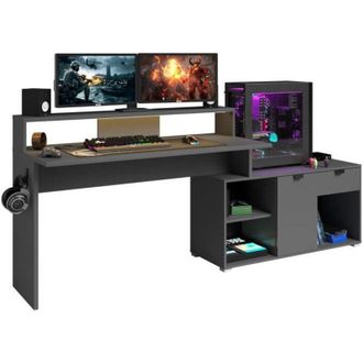 Parisot Bureau dangle modulable avec led - wortex - Gris ombre - 167,7/229,2 x 59,7/109,7 x 94,8 cm