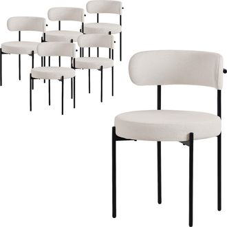 ML Design ML-Design Esszimmerst&uuml;hle 6er Set, K&uuml;chenstuhl aus Teddystoff Wei&szlig;, Wohnzimmerstuhl mit R&uuml;ckenlehne, Polsterst&uuml;hle mit schwarzen Metallbeinen, Lounges
