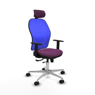 Piqueras y Crespo Ergonomischer Computerstuhl mit 1D-Armen, h&ouml;henverstellbare Lendenwirbelst&uuml;tze und h&ouml;henverstellbares Kopfteil, Blau/Violett