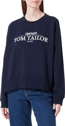 Tom Tailor Damen Sweatshirt mit Logoprint 1032938, 10668 - Sky Captain Blue, M