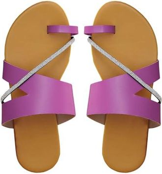 Generic Tongs pour femme - Noir - Sandales d&eacute;t&eacute; confortables - Pour la plage - Sandales d&eacute;contract&eacute;es creuses - Chaussures plates - Talon argent&eacute;, lilas, 42 E