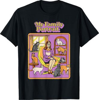 Steven Rhodes Family Portrait Cat Lady Sarcastic Retro Funny Adult Humor T-Shirt