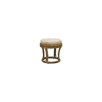Aubry Gaspard Tabouret en Rotin avec Coussin Uni Miel - &Oslash; 40 cm x Hauteur 35 cm - Tissu 100% Coton &Eacute;cru Garni Dacron - Entretien Lavage D&eacute;licat - L&eacute;ger et Confortab
