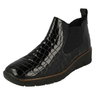 Rieker Eria Frauen Leder Slip Auf Wedge Heel Chelsea Boots 40 EU Black Croc Patent