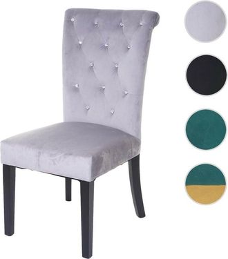 Mendler Chaise de salle à manger HWC-D22, chaise de cuisine, velours riveté - vert foncé, pieds dorés