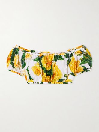 Dolce & Gabbana Haut &Eacute;paules Nues En Popeline De Coton &Agrave; Imprim&eacute; Fleuri - Jaune
