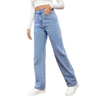 Generic Jean taille haute pour femme - Coupe ample - Coupe ample - Style ann&eacute;es 90 - Pantalon d&eacute;contract&eacute; en jean avec poches pour femme, bleu clair, XXL