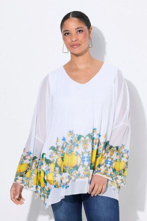 Miamoda Druckbluse Meshbluse oversized Zitronen-Bord&uuml;re