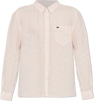 Lacoste Homme, Chemises, Rose, Taille: M Chemise &agrave; rayures en lin coupe classique