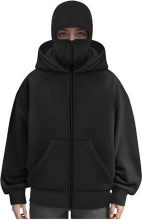 Generic Balaclava Sweat &agrave; capuche zipp&eacute; pour homme avec cagoule - Sweat &agrave; capuche d&eacute;contract&eacute; pour homme avec fermeture &eacute;clair et poche - Coupe-vent - Veste c