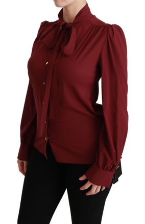 Dolce & Gabbana Womens Silk Scarf-Neck Blouse Red Elastane Stretch