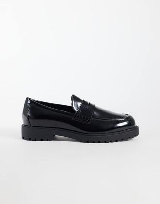 Asos mocassins penny &agrave; semelle crant&eacute;e noirs