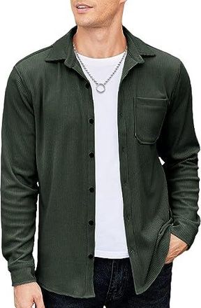 Coofandy Veste pour Hommes Chemise À Manches Longues Chemise en Velours Côtelé Regular Fit Veste Légère Chemise Décontractée Chemise Chaude avec Poche Poitrine