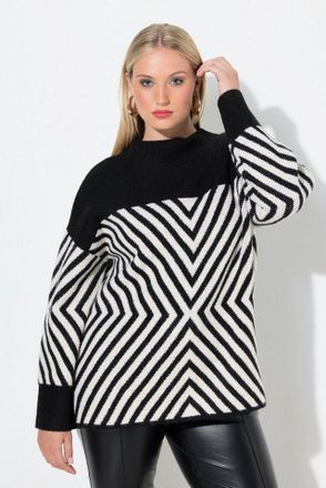 Ulla Popken Strickpullover Pullover grafisches Muster Stehkragen Langarm