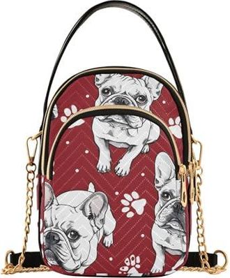 Mnsruu Sac à bandoulière pour femme, chien, bouledogue français, sac à dos à bandoulière rouge, petit sac à bandoulière avec sangle réglable