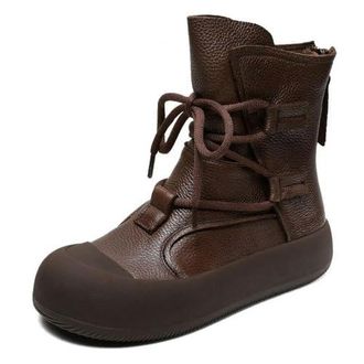 Generic QXDZSW Bottines romaines r&eacute;tro pour femme avec fermeture &eacute;clair &agrave; plateforme &eacute;paisse dans le dos confortables et tendance d&eacute;contract&eacute;es, Marron sans p