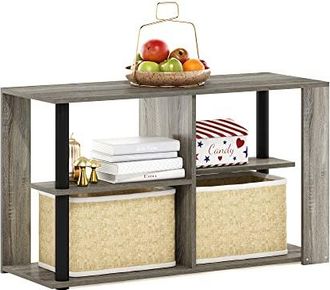 Furinno Romain Schmaler Beistelltisch mit Regalen, Französische Eiche/Schwarz