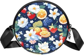 Generic Petit sac &agrave; bandouli&egrave;re rond pour femme, motif fruits de dessin anim&eacute;, avec fermeture &eacute;clair, bretelles r&eacute;glables, sac &agrave; main rond d&eacute;contract&eacute; pour fe