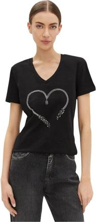 Fracomina Regular jersey T-shirt mit Strasssteinen - - Tops - Damen - Schwarzk - S