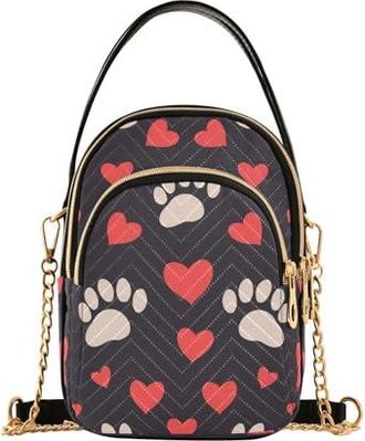 Mnsruu Sac à bandoulière pour femme avec imprimé de pattes et coeurs rouges - Petit sac à bandoulière avec sangle réglable