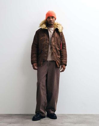 Alpha Industries parka &agrave; capuche en faux-fur marron