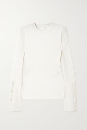 Chlo&eacute; Oberteil Aus Einer Gerippten Wollmischung Und Pointelle-strick Aus Einer Leinenmischung - Wei&szlig;