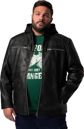Men Plus Herren gro&szlig;e Gr&ouml;&szlig;en &Uuml;bergr&ouml;&szlig;en Menswear L-8XL Men+ Bikerjacke, Lederoptik, Jersey-Kapuze, bis 8 XL schwarz 8XL 836793100-8XL
