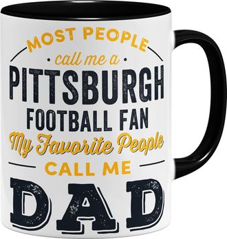 OM3 Pittsburgh-Fan Tasse - Keramik Becher - American Football Mug - 11oz 325ml - Beidseitig Bedruckt - Schwarz