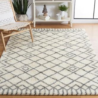 Safavieh Tapis dintérieur marocain rectangulaire tufté à la Main, Collection Casablanca CSB894, Ivoire/Gris, 122 x 183 cm pour Salon, Chambre à Coucher ou Tout
