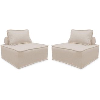 Sweeek 2er Set modulierbare Sessel ohne Armlehne, kapitoniert, Stoff, Creme