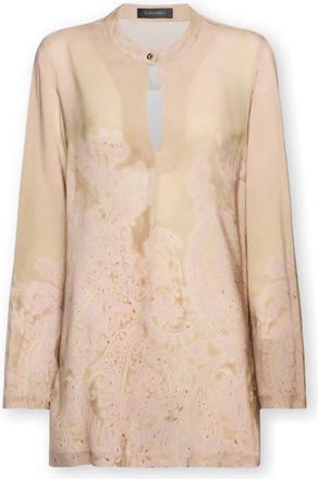 Elena Miro Femme, Blouses et Chemises, Beige, Taille: 48 FR Long Printed Blouse