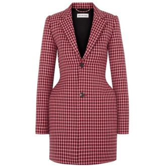 Balenciaga Puffy-Effekt Wollkaro Blazer Jacke - - Jackets - Damen - Rot - XS