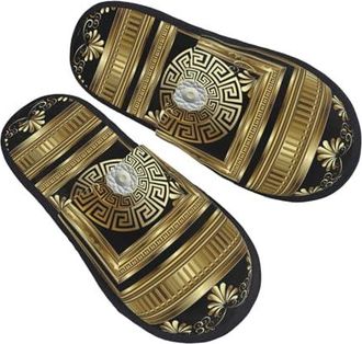 Generic Pantoufle Maison Luxe Dor&eacute; &Agrave; Motif G&eacute;om&eacute;trique Grec Chaudes Pantoufles Antid&eacute;rapantes Chaussons Maison Doux Hiver Chaussures Chaudes Pour Salon H&ocirc;tels