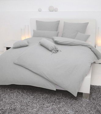 Janine Bettw&auml;sche Seersucker Uni Piano 155x220 cm inklusive Kissenbezug 80x80 cm Platin