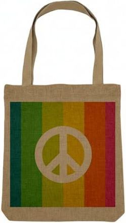 Fabulous Sac Shopping Tote Bag Aspect Lin - Signe Paix LGBT Drapeau Hippie Psychedelique 70s Couleurs - Sac de Courses Toile Epaisse 360g Beige Naturel Cabas P