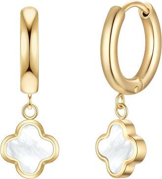 Glanzst&uuml;cke M&uuml;nchen Ohrringe - Edelstahl Creolen PerlmuttKleeblatt - Gr. unisize - in Gold - f&uuml;r Damen