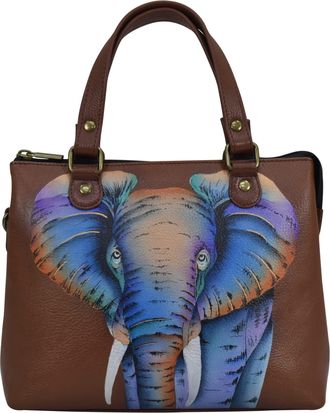 Anuschka Damen Twin Zippered Crossbody Umhängetasche mit Zwei Reißverschlüssen, Afrikanischer Elefant