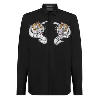 Philipp Plein Homme, Chemises, Noir, Taille: XL Chemise Tattoo Slim Fit