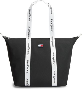Tommy Jeans Tragetasche TOMMY JEANS TJW ESS DAILY TOTE, Damen, Gr. B/H/T: 52cm x 34cm x 22cm, schwarz, Textil, Taschen, Schultertasche, Shopper mit kontrastiven H