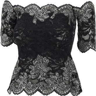 Paco Rabanne Femme, Blouses et Chemises, Noir, Taille: 36 FR Haut en dentelle &agrave; &eacute;paules d&eacute;nud&eacute;es et manches courtes