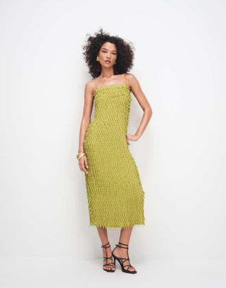 Asos Robe caraco mi-longue avec ornements sur lensemble - Vert olive