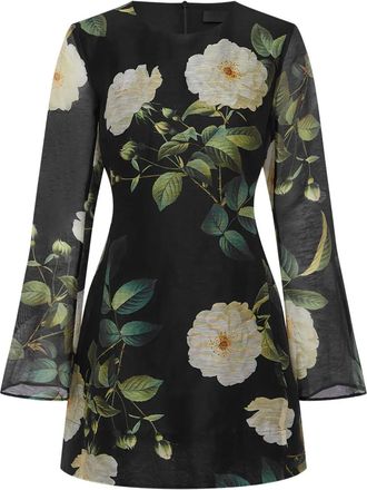 LEO LIN robe fleurie à manches bouffantes - Noir