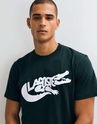 Lacoste T-Shirt mit Krokodil-Logo-Print in Gr&uuml;n