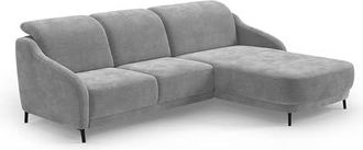 Cavadore Ecksofa Blue, Moderne Eckcouch mit Longchair, inkl. kopfteilverstellung, Vorziehsitz motorisch, Klapptisch, USB-Anschluss, mattschwarzen Metallfüßen, 